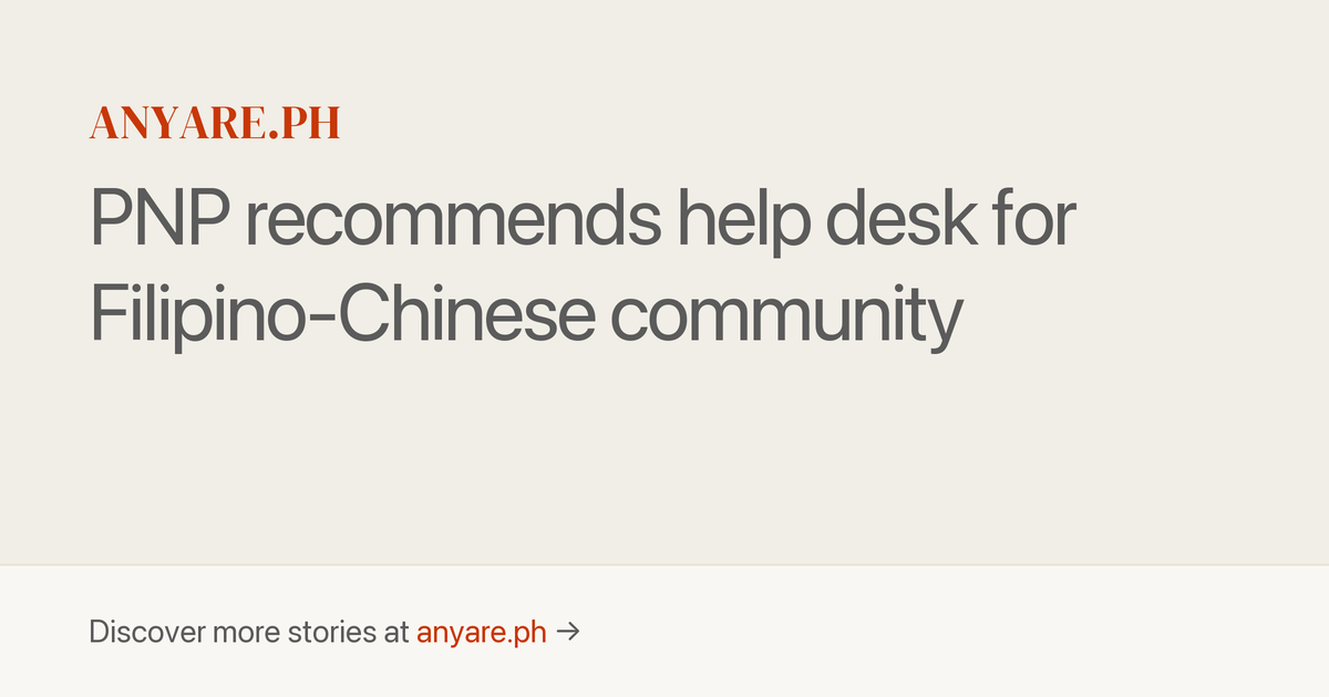 PNP recommends help desk for Filipino-Chinese community — Anyare.ph