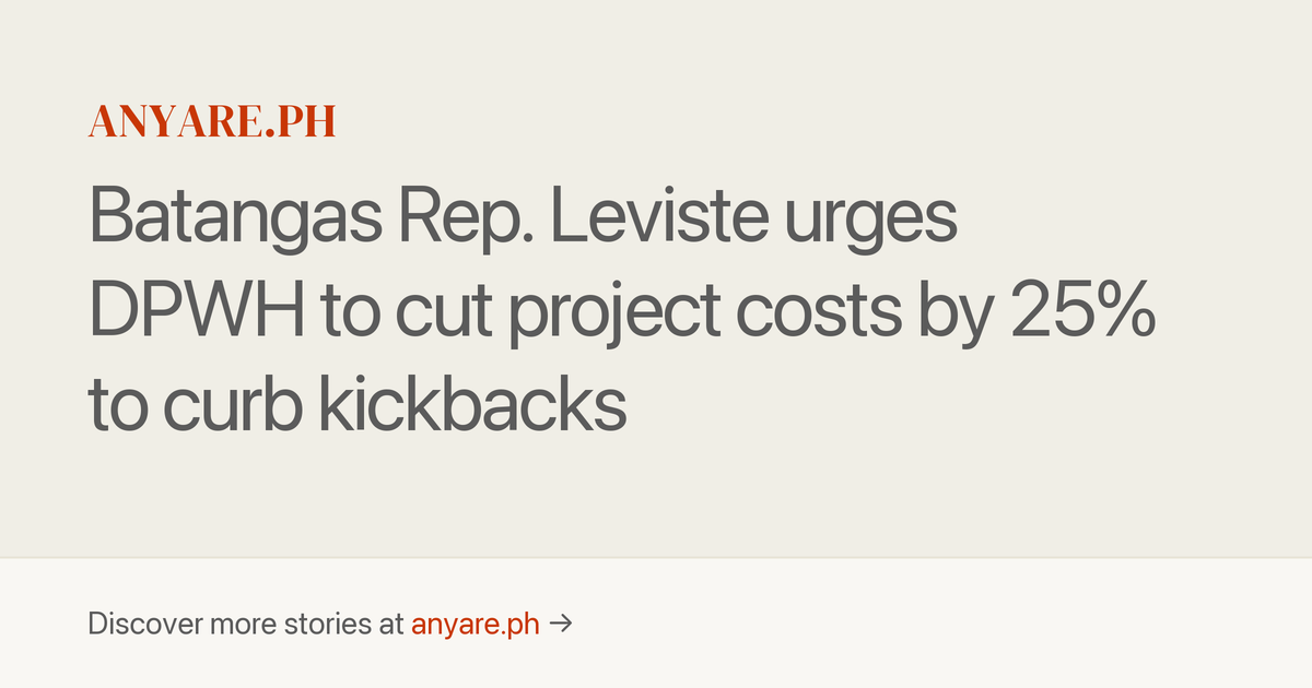 Batangas Rep. Leviste urges DPWH to cut project costs by 25% to curb kickbacks — Anyare.ph